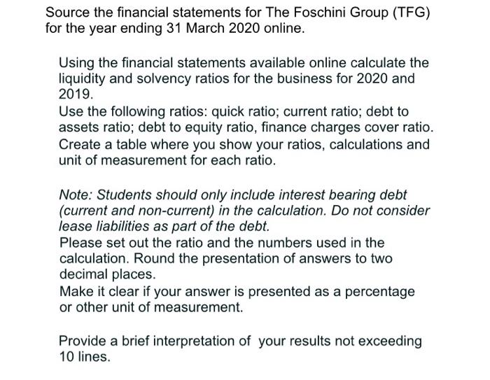 Solved Source the financial statements for The Foschini | Chegg.com