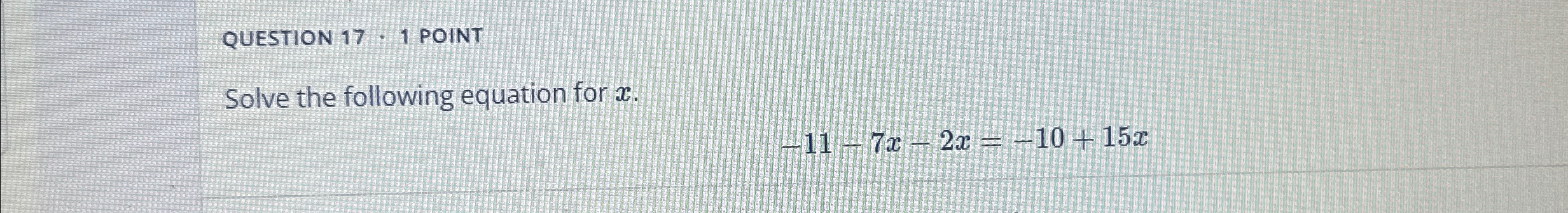 Solved QUESTION 17 : 1 POINTSolve the following equation | Chegg.com Solved QUESTION 17 : 1 POINTSolve the following equation | Chegg.com