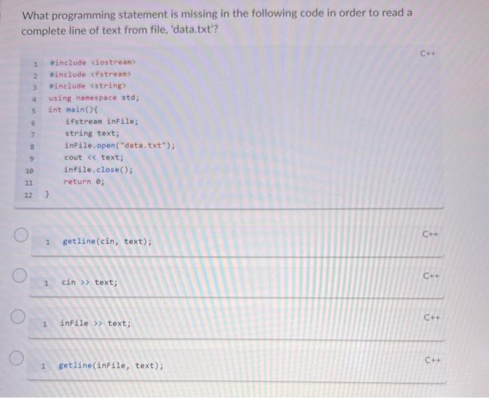 Solved What programming statement is missing in the | Chegg.com