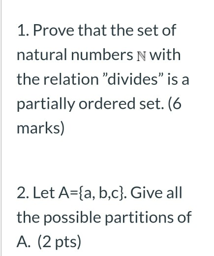Solved 1. Prove that the set of natural numbers n with the | Chegg.com