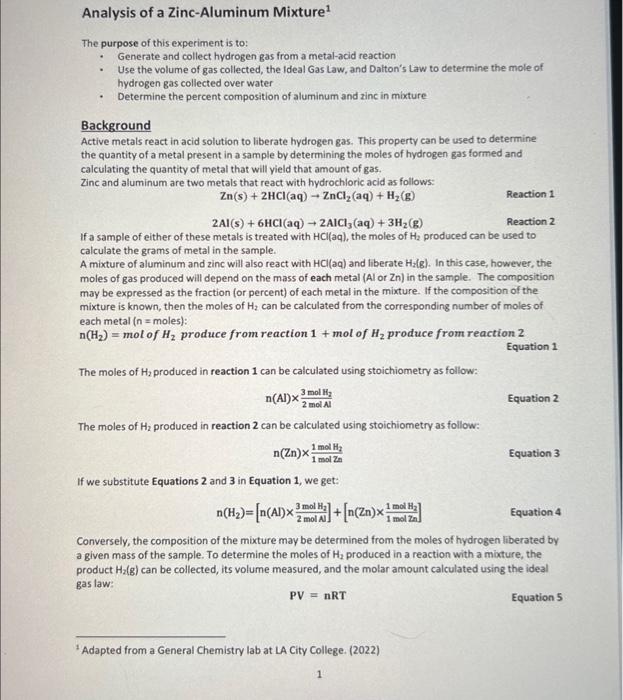 Solved 3. A student prepared a 50.00mg of Zn−Al mixture that | Chegg.com