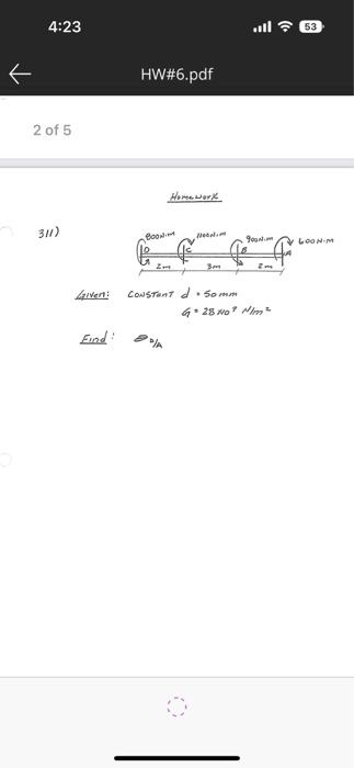 Solved 4:23 ← HW#6.pdf 2 of 5 Homenorz 3II) Given: Constant | Chegg.com