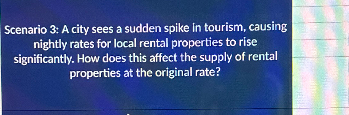Solved Scenario 3: A city sees a sudden spike in tourism, | Chegg.com
