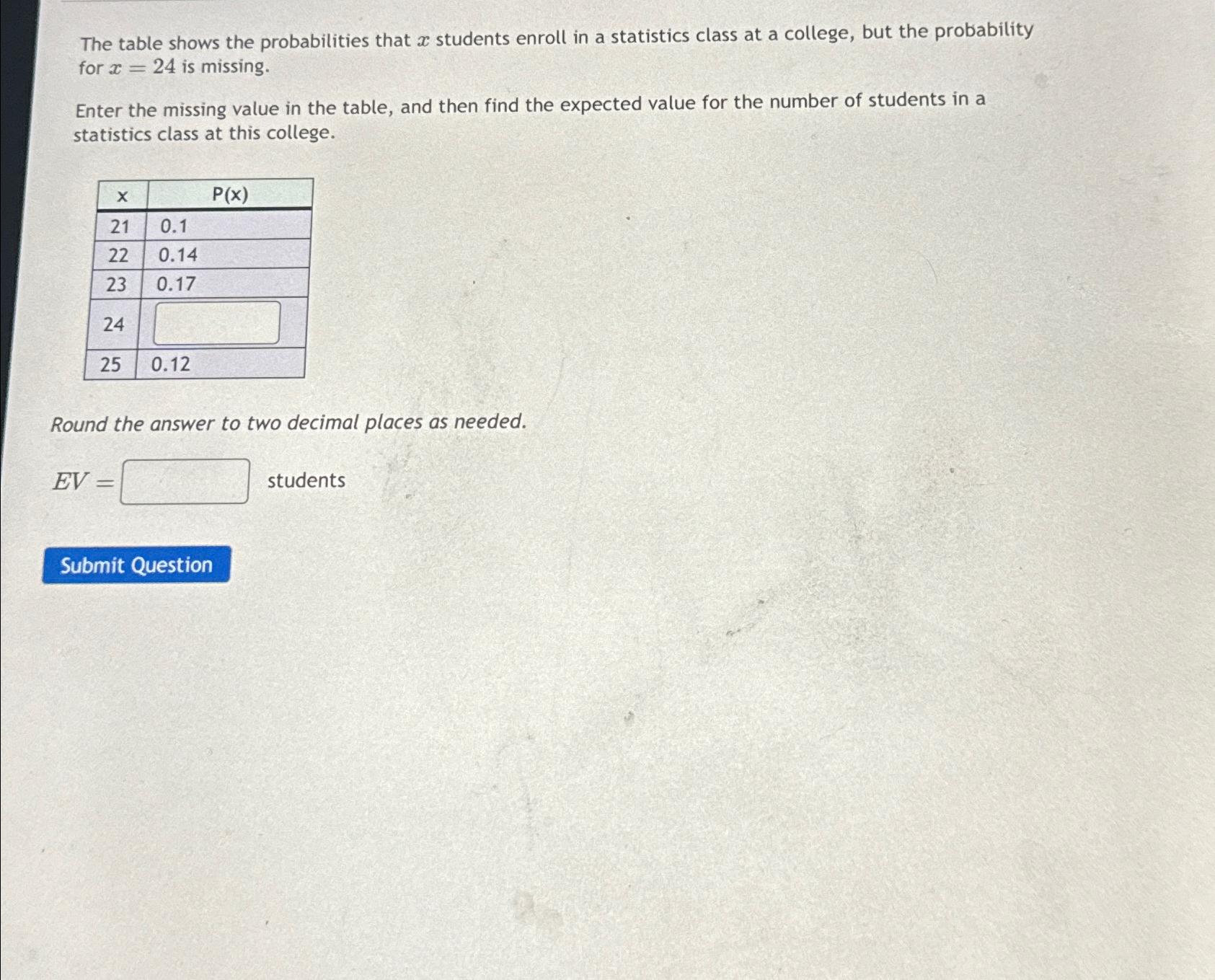 Solved The table shows the probabilities that x ﻿students | Chegg.com