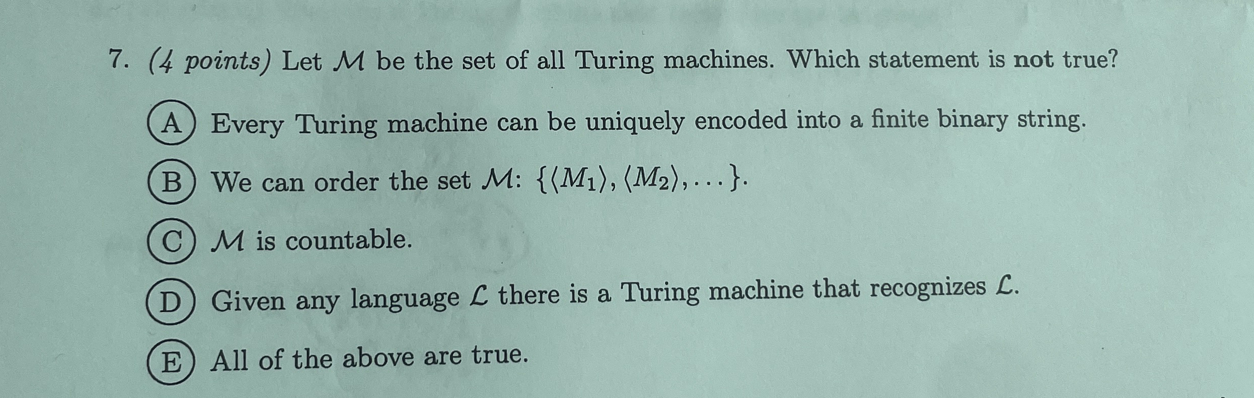 Solved (4 ﻿points) ﻿Let M ﻿be the set of all Turing | Chegg.com