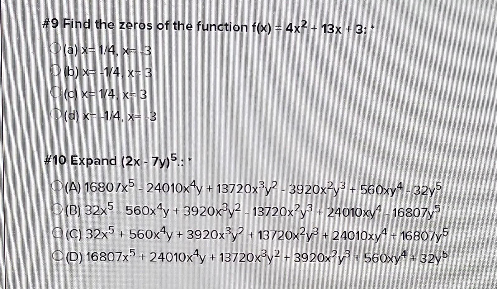 Solved \#9 Find the zeros of the function f(x)=4x2+13x+3:∗ | Chegg.com