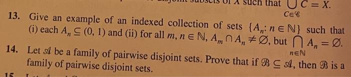 Solved 13. Give an example of an indexed collection of sets | Chegg.com