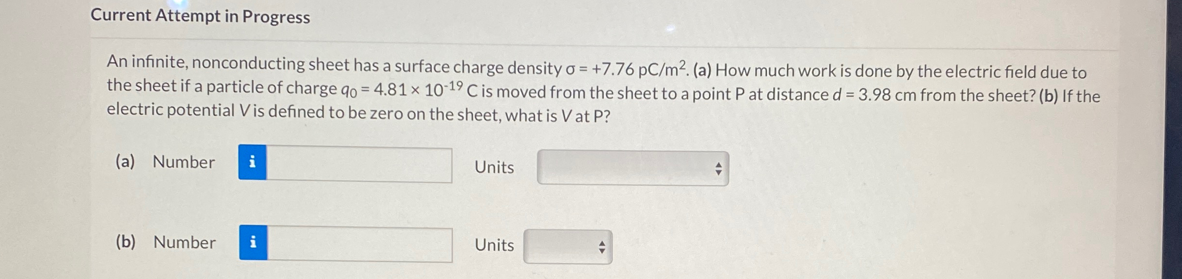 Solved Current Attempt in ProgressAn infinite, nonconducting | Chegg.com