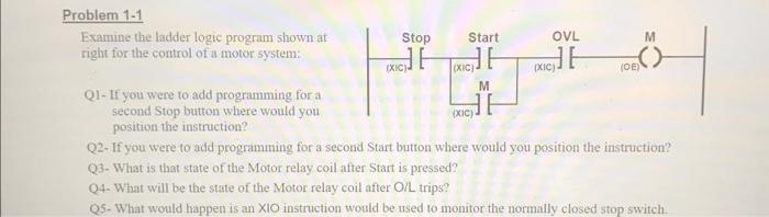 Solved Problem 1-1 Examine the ladder logic program shown at | Chegg.com
