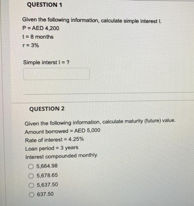 Solved Given the following information, calculate simple | Chegg.com