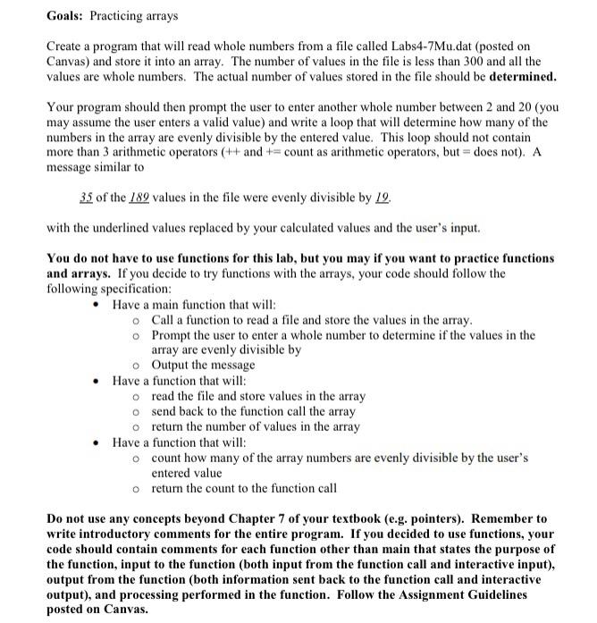 Solved Goals: Practicing arrays Create a program that will | Chegg.com