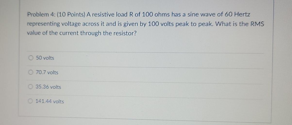 Solved Problem 4: (10 Points) A resistive load R of 100 ohms | Chegg.com