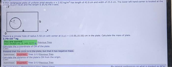 Solved A thin rectangular plate of uniform areal density o = | Chegg.com