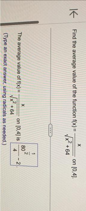 Solved Find the average value of the function f(x)=x2+64x on | Chegg.com