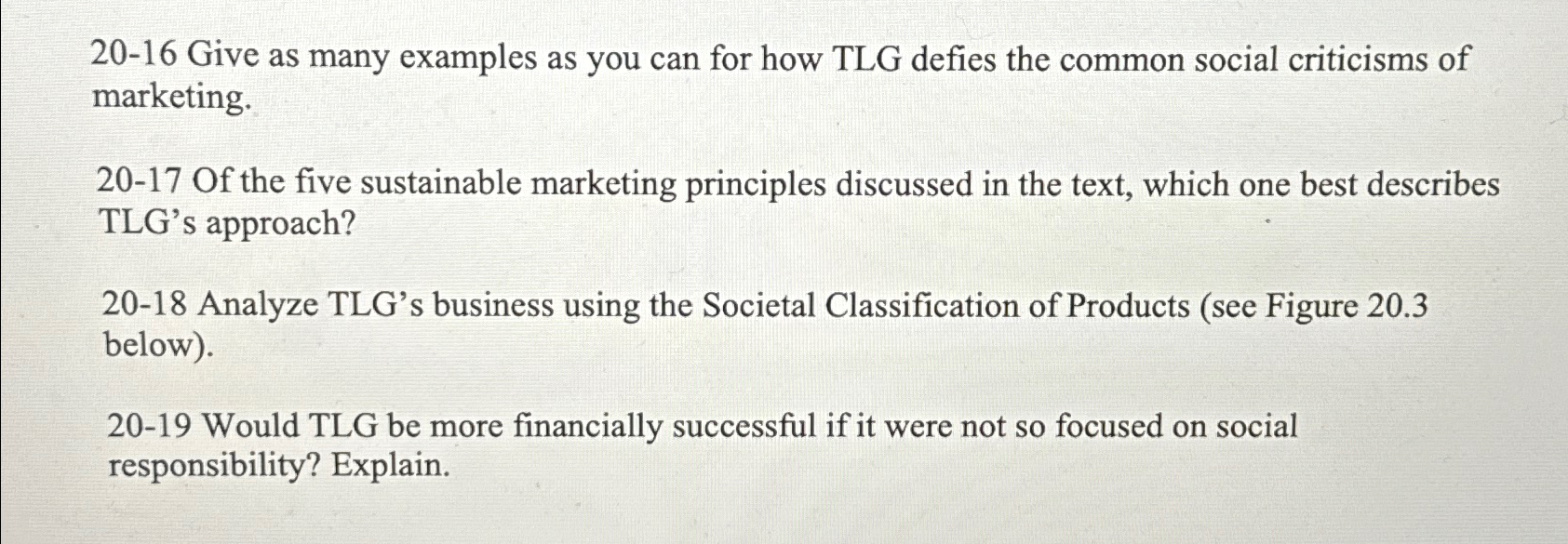 Solved 20-16 ﻿Give as many examples as you can for how TLG | Chegg.com