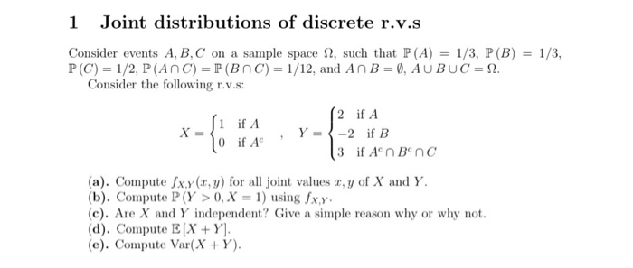 Solved 1 Joint distributions of discrete r.v.s Consider | Chegg.com