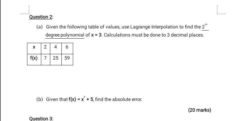 Solved (a) Given the following table of values, use Lagrange | Chegg.com