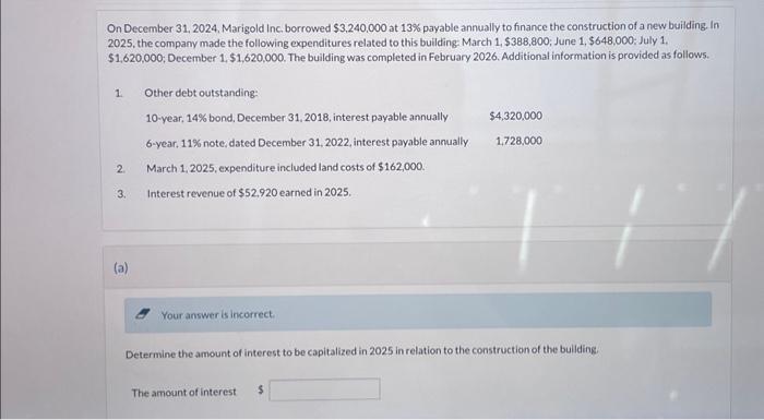 Solved On December 31,2024, Marigold Inc, borrowed | Chegg.com