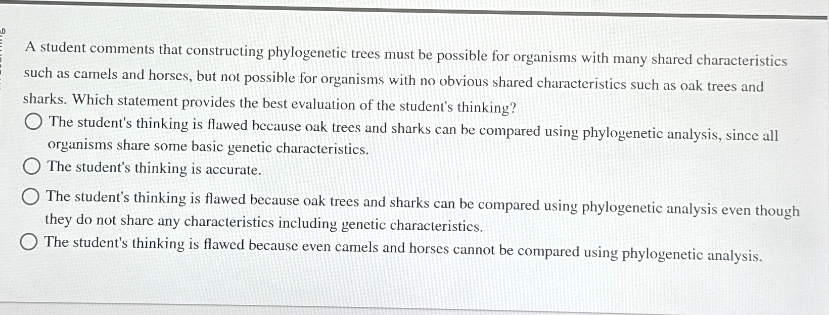 Solved A student comments that constructing phylogenetic | Chegg.com