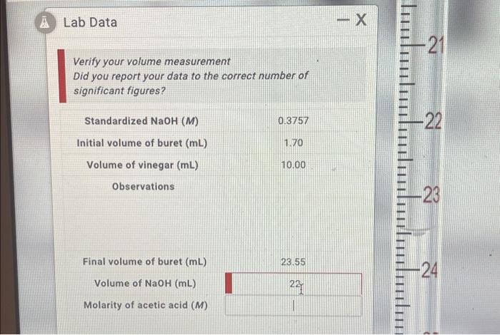 Solved A Lab Data Verify your volume measurement Did you | Chegg.com