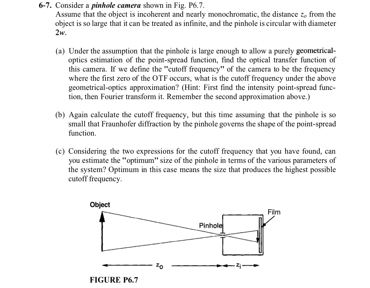 Solved 6-7. ﻿Consider a pinhole camera shown in Fig. | Chegg.com
