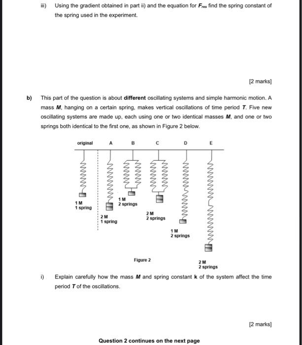 Solved Question 2 Hooke's Law And Simple Harmonic Motion a) | Chegg.com