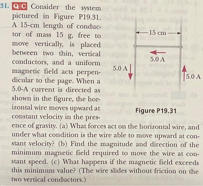 Solved izontal wire moves upward at Figure P19.31 constant | Chegg.com