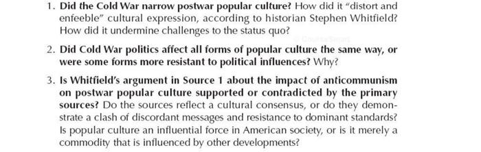 1. Did the Cold War narrow postwar popular culture? | Chegg.com