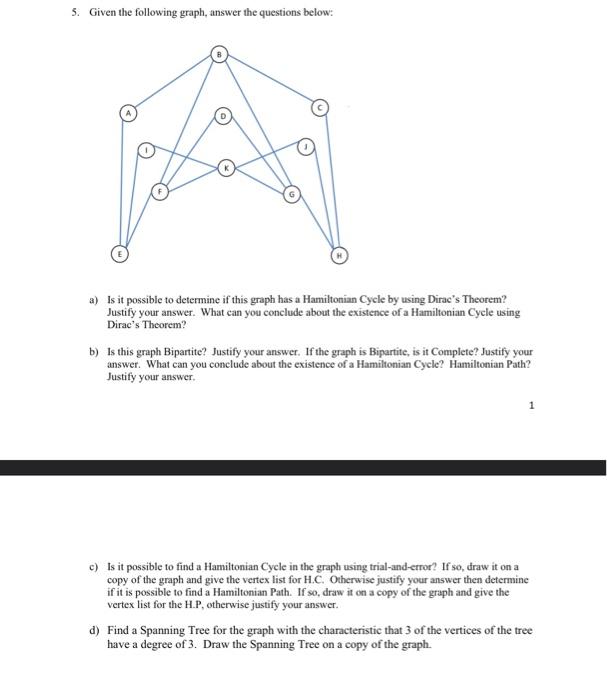 Solved 5. Given the following graph, answer the questions | Chegg.com