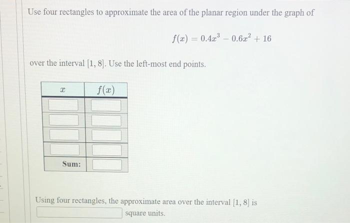 Solved Use four rectangles to approximate the area of the | Chegg.com