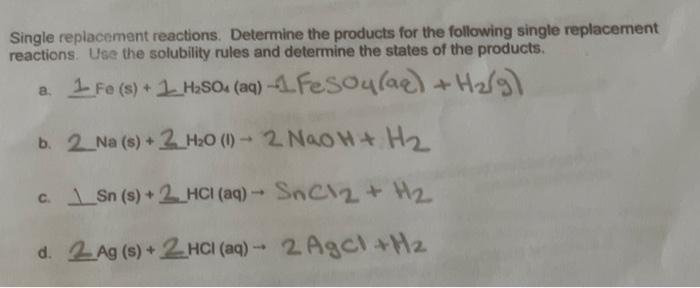 Solved Single replacement reactions. Determine the products | Chegg.com