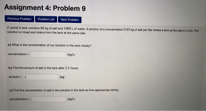 Solved Assignment 4: Problem 9 Previous Problem Problem List | Chegg.com