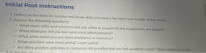Initial Post Instructions 1. Reflect on the skills | Chegg.com