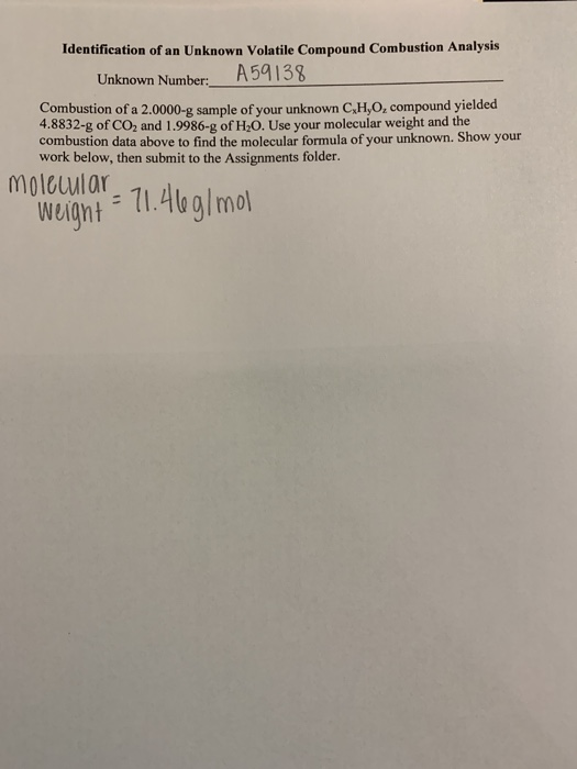 Solved Identification of an Unknown Volatile Compound | Chegg.com