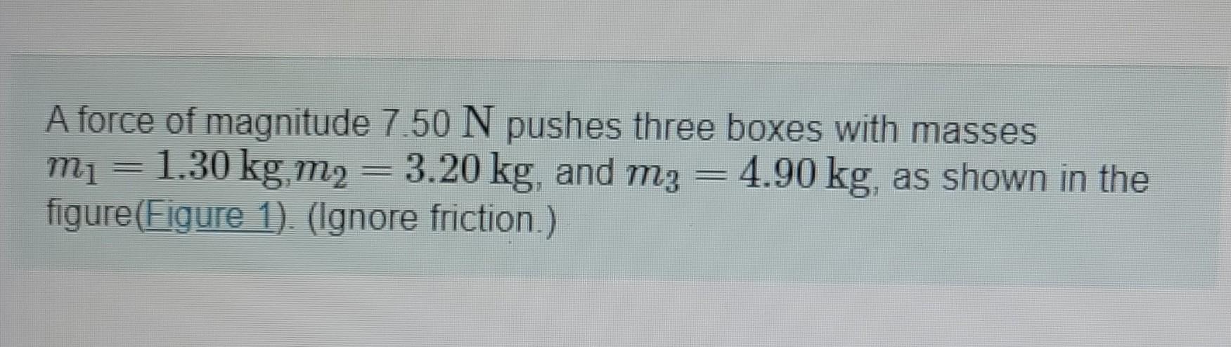 Solved A force of magnitude 7.50 N pushes three boxes with | Chegg.com
