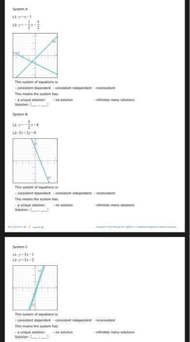 Solved Question 5 of 10 For each system of linear equations | Chegg.com