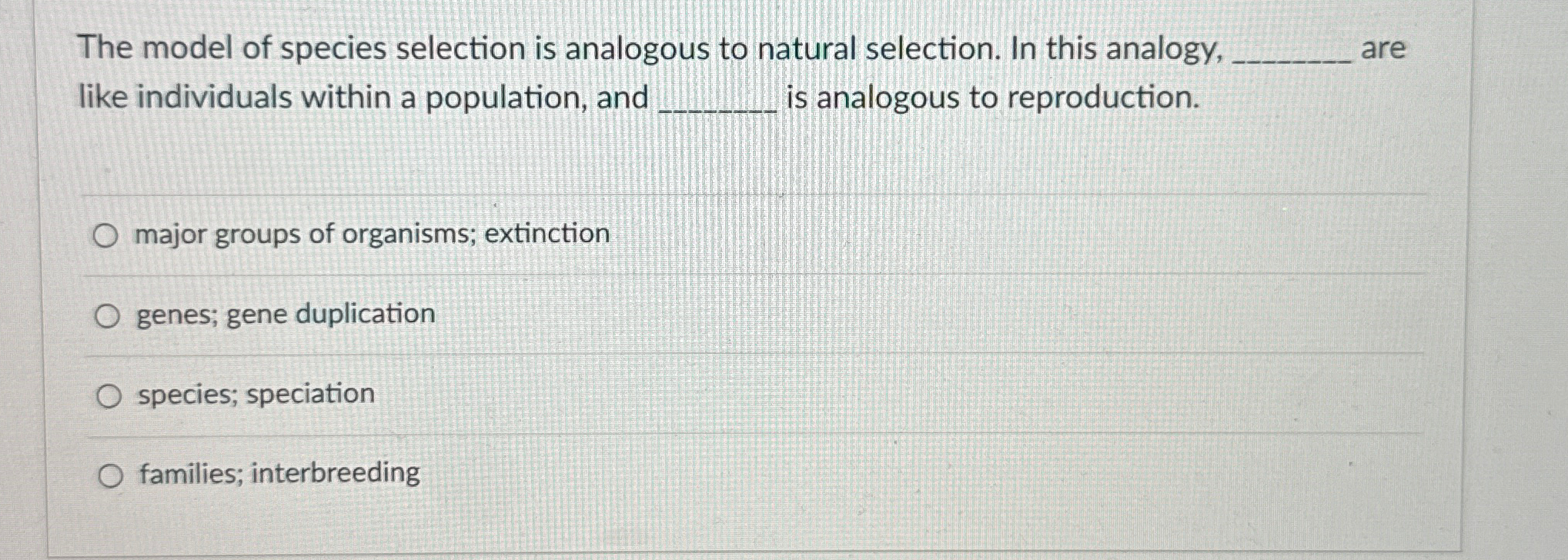 Solved The model of species selection is analogous to | Chegg.com