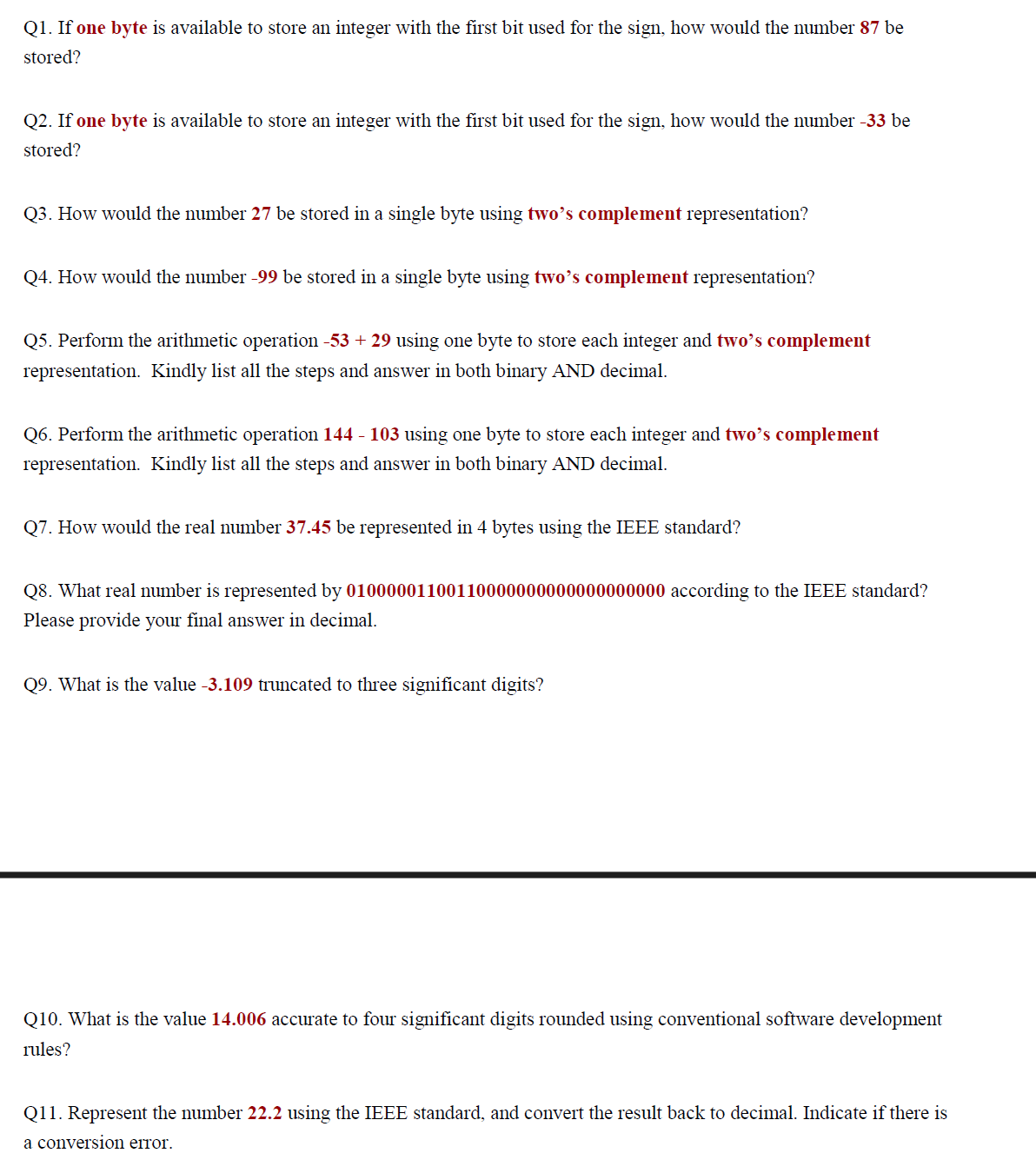 Q1. ﻿If one byte is available to store an integer | Chegg.com