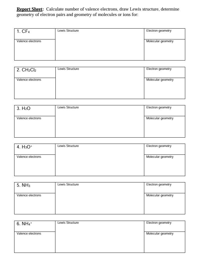 Solved Report Sheet Calculate Number Of Valence Electrons Chegg