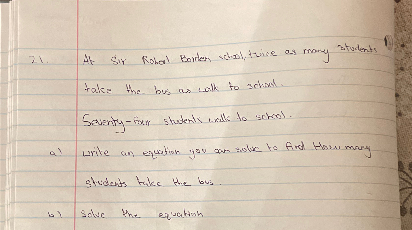 Solved At Sir Robert Borden school, tuice as many students | Chegg.com