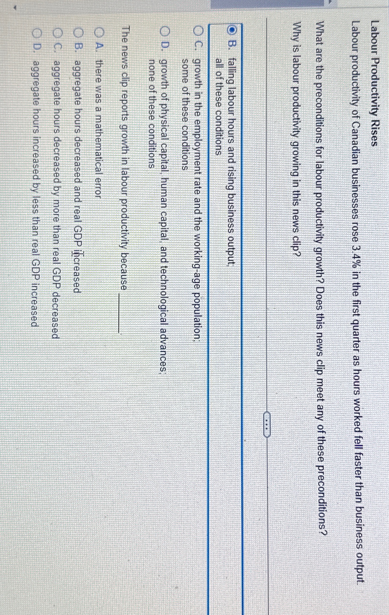 Solved Labour Productivity RisesLabour productivity of | Chegg.com