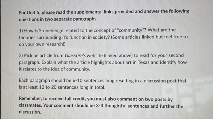 For Unit 5, please read the supplemental links | Chegg.com