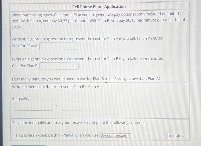 Solved Cell Phone Plan-Application When purchasing a new | Chegg.com