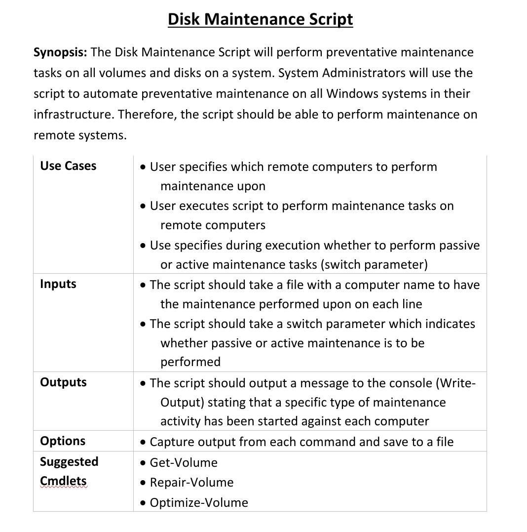 Solved Disk Maintenance Script Synopsis: The Disk | Chegg.com