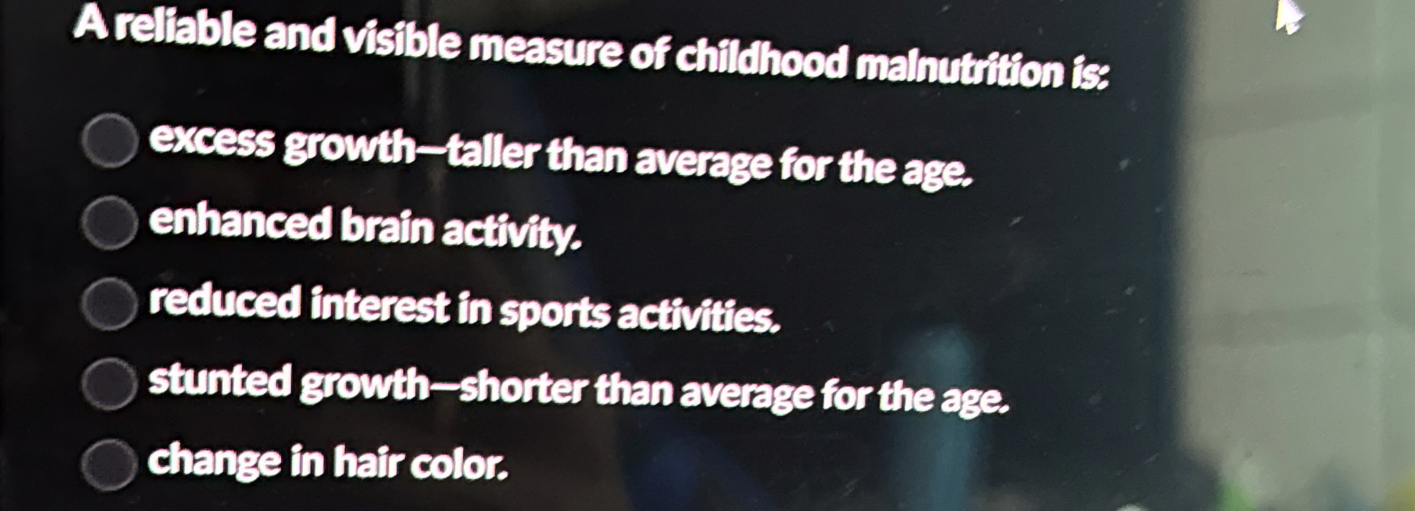 Solved A reliable and visible measure of childdhood | Chegg.com