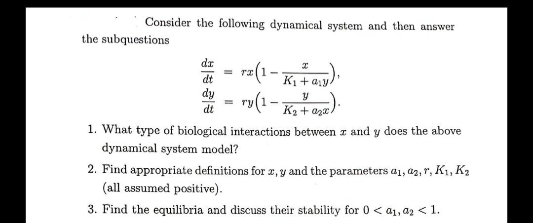 Solved Consider the following dynamical system and then | Chegg.com