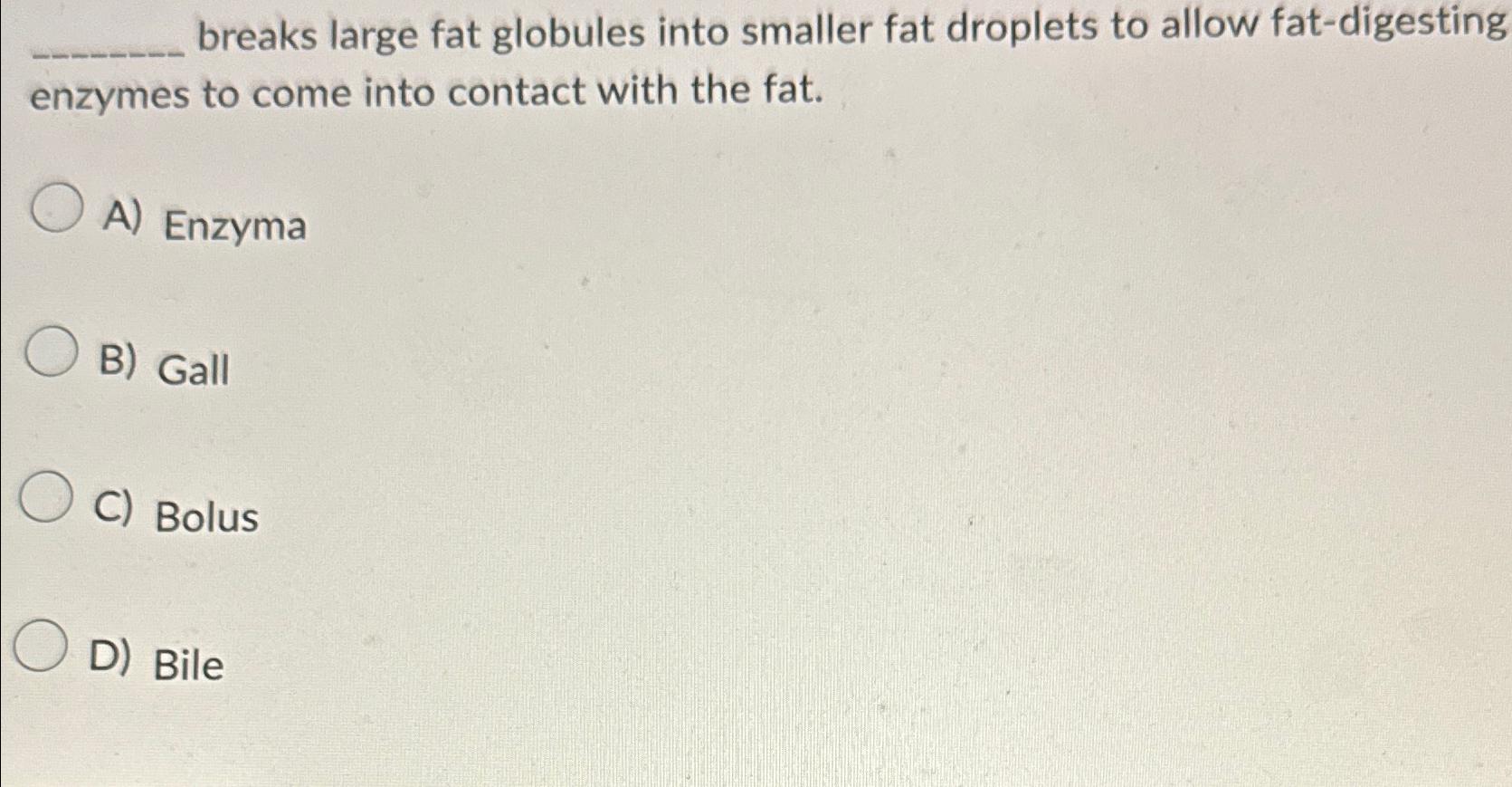 Solved Breaks Large Fat Globules Into Smaller Fat Droplets