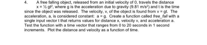 Solved 4. A free falling object, released from an initial | Chegg.com