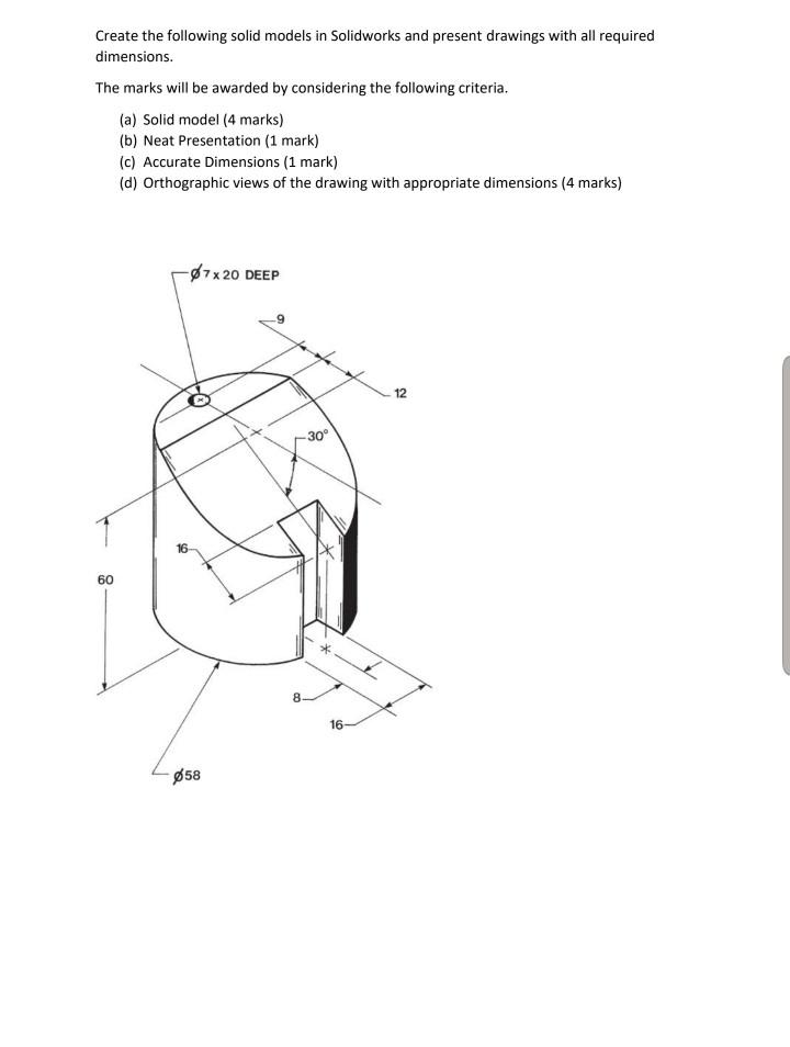 Solved Create the following solid models in Solidworks and | Chegg.com