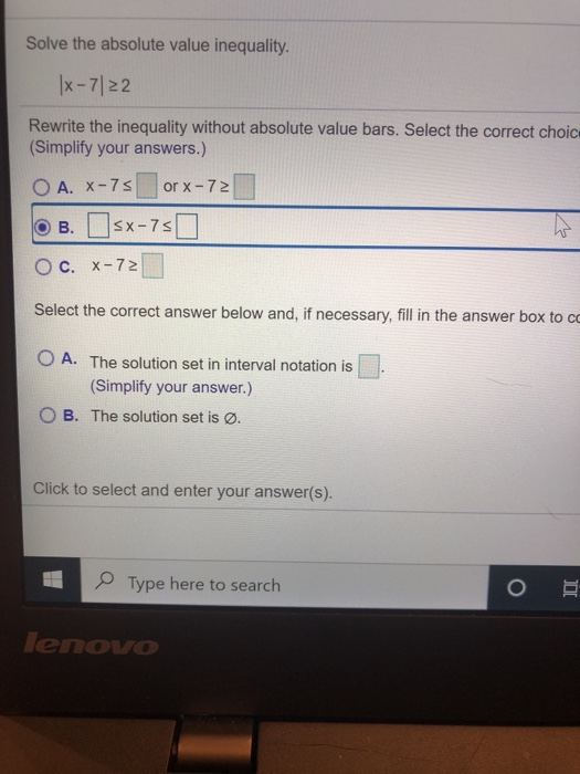 Solved Solve the absolute value inequality. |x-7/22 Rewrite | Chegg.com